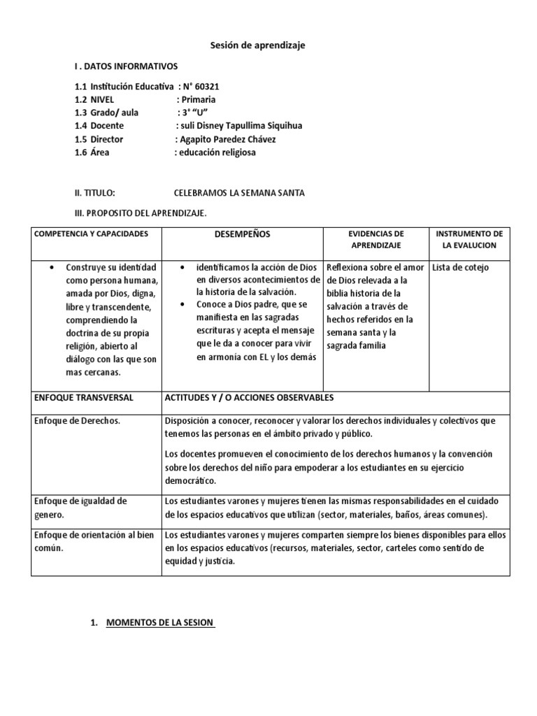 Sesión de Aprendizaje Semana Santa | PDF | Jesús | Pascua de Resurrección Sesión de Aprendizaje Semana Santa | PDF | Jesús | Pascua de Resurrección