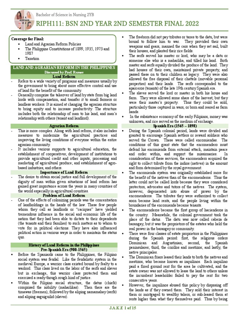 Riph111 Final | PDF | Leasehold Estate | President Of The Philippines