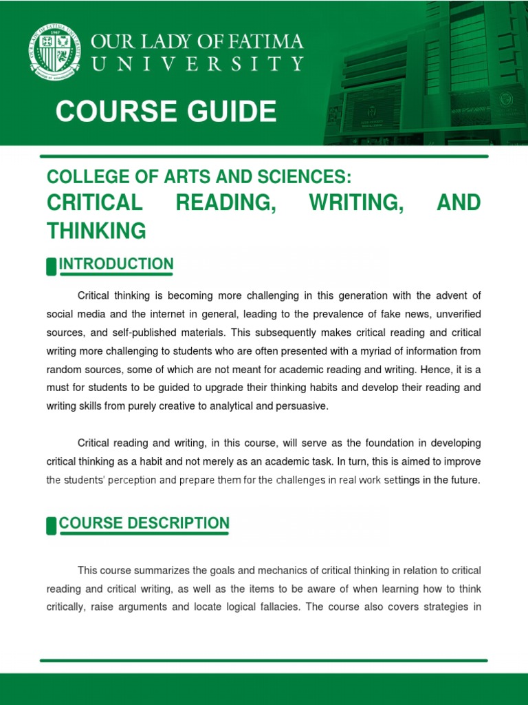Course Guide - Critical Reading, Writing and Thinking | Download Free ...