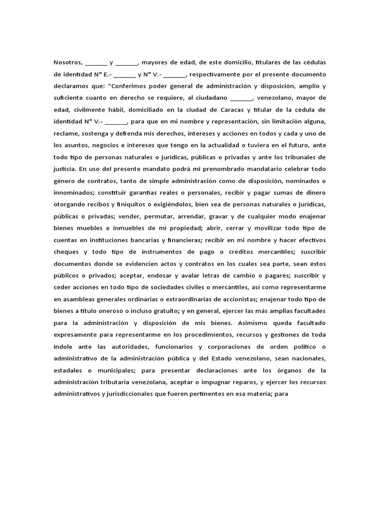 Poder General de Administración y Disposición. | PDF