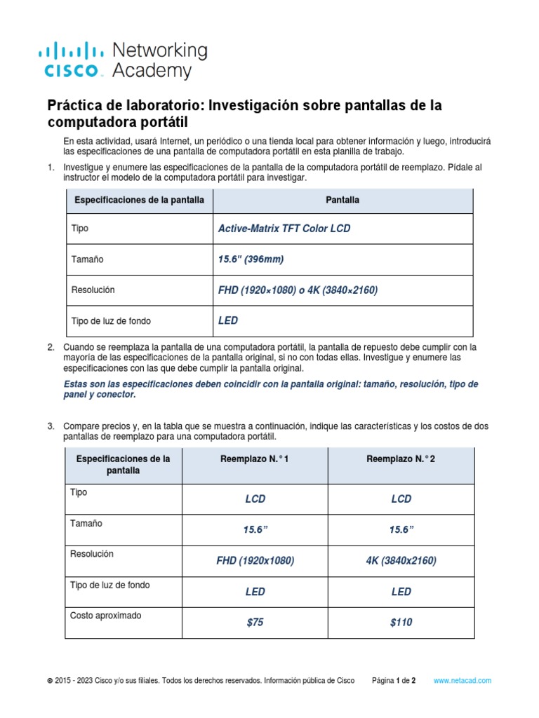 7.3.2.4 Lab - Research Laptop Screens | PDF | Pantalla de cristal ...