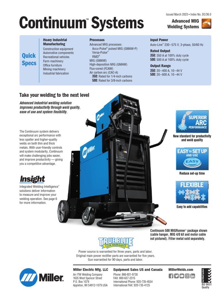 MILLER Continue Specs | PDF | Welding | Construction