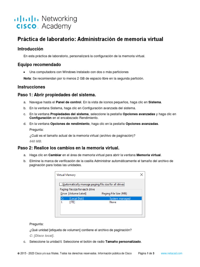 11.2.5.8 Lab - Manage Virtual Memory | PDF | Ventana (informática) | Archivo de computadora