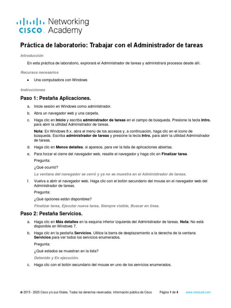 11.1.3.4 Lab - Work With Task Manager | PDF | Windows 7 | Microsoft Windows