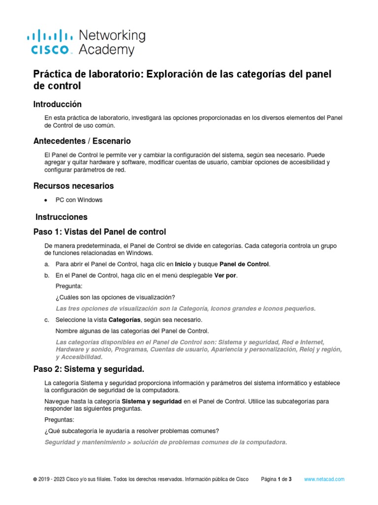 11.2.1.5 Lab - Explore Control Panel Categories | PDF | Archivo de ...