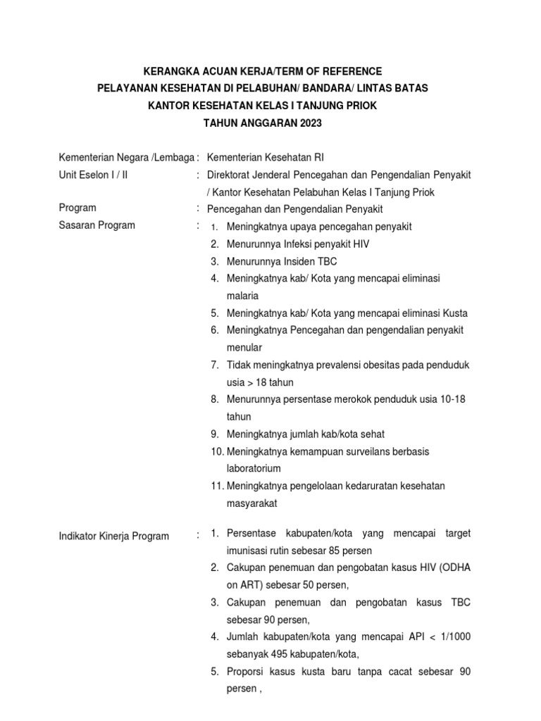 TOR 4249.QAA.012 Pelayanan Kesehatan 2023 | PDF TOR 4249.QAA.012 Pelayanan Kesehatan 2023 | PDF