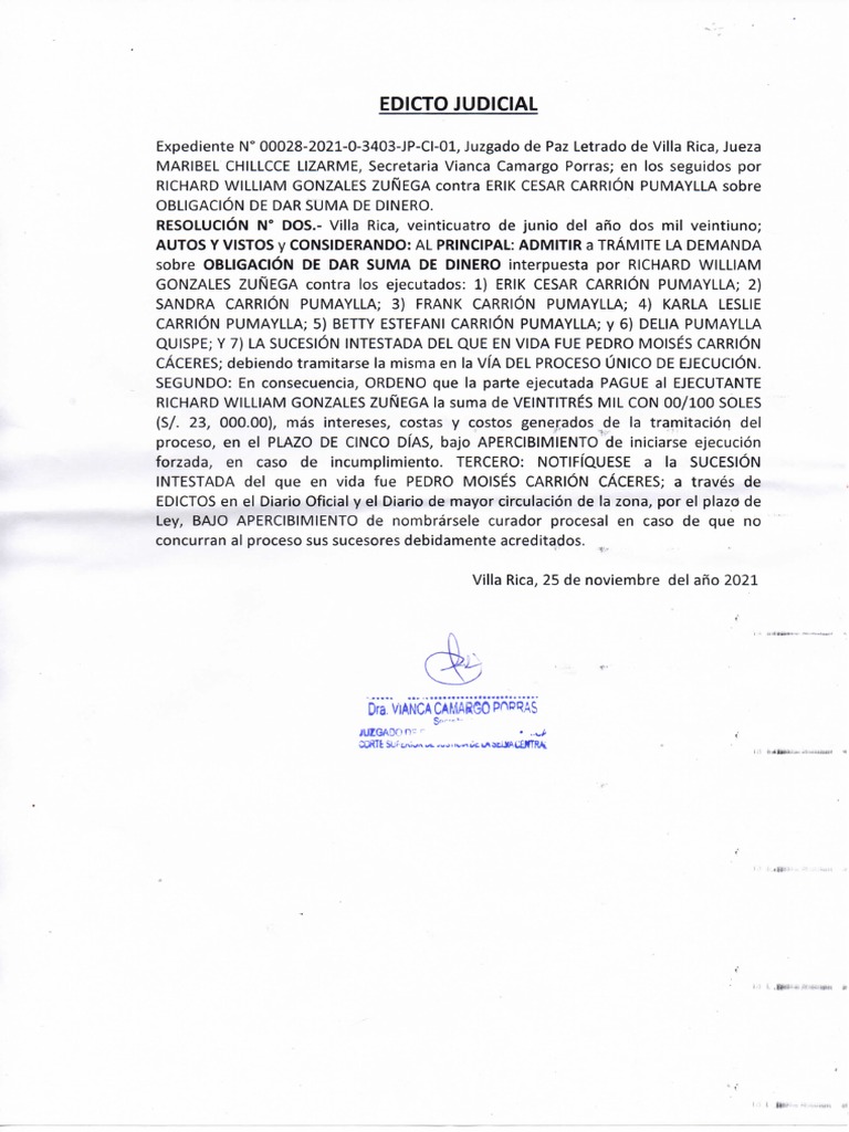 Edicto Judicial - William Zuñiga400 | PDF