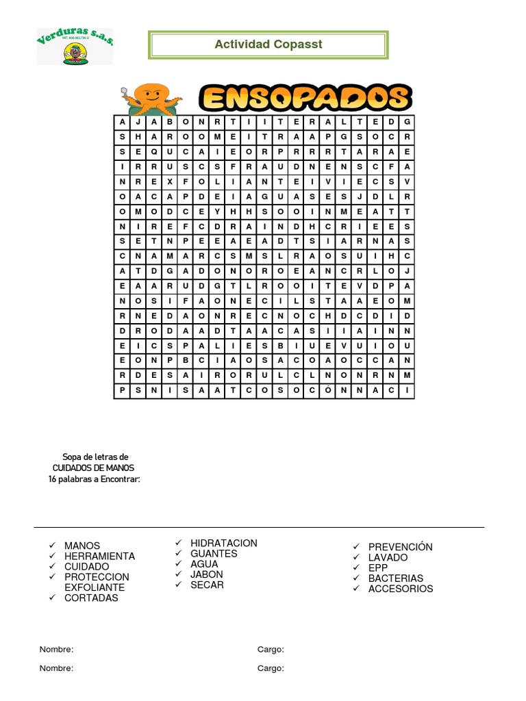 Gestión de riesgos laborales: Actividad COPASST y sopa de letras sobre ...