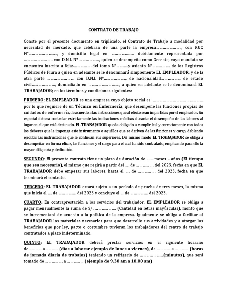 Contrato de Trabajo Mype | PDF