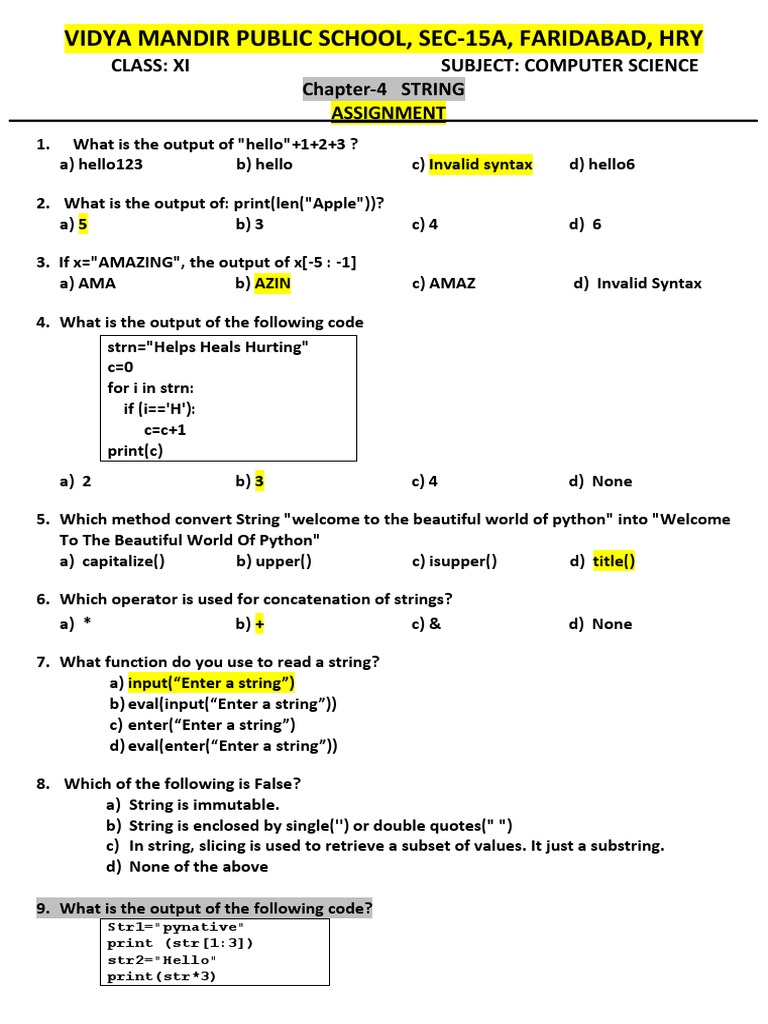 Xi Ch 4 String Assign Pdf String Computer Science Letter Case 