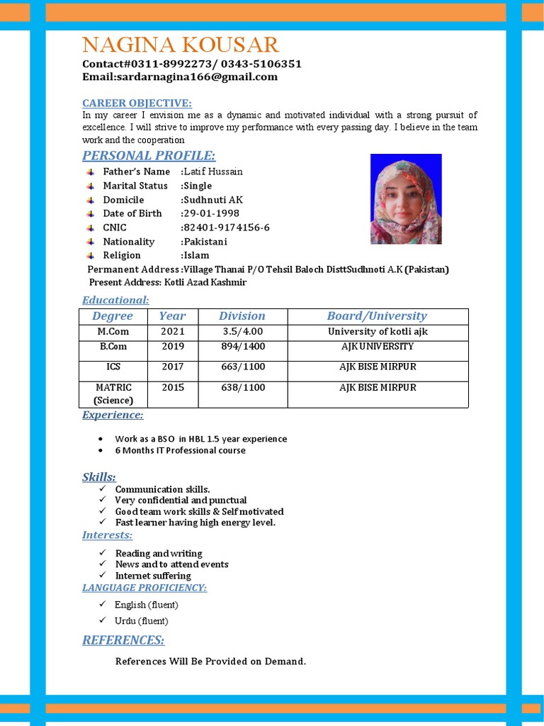 Nagina Kousar: Personal Profile | PDF