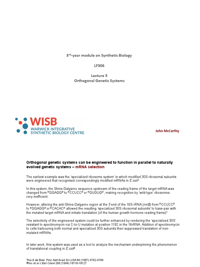 5 Orthogonal Genetic Systems Pdf Genetic Code Translation Biology