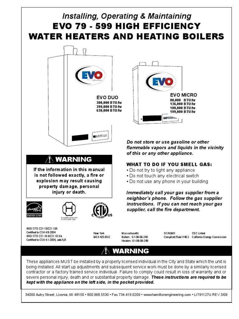 Hamilton EVO Boiler Installation Manual | PDF | Water Heating | Hvac