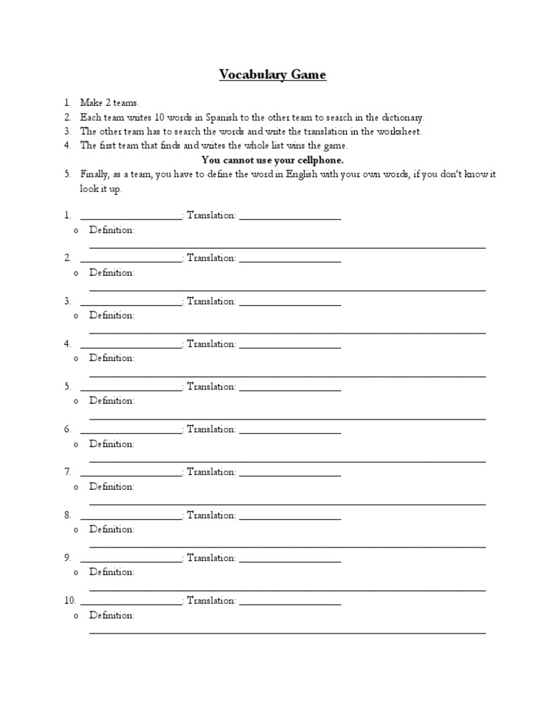 Vocabulary Competition Game Guide | PDF | Language Arts & Discipline ...