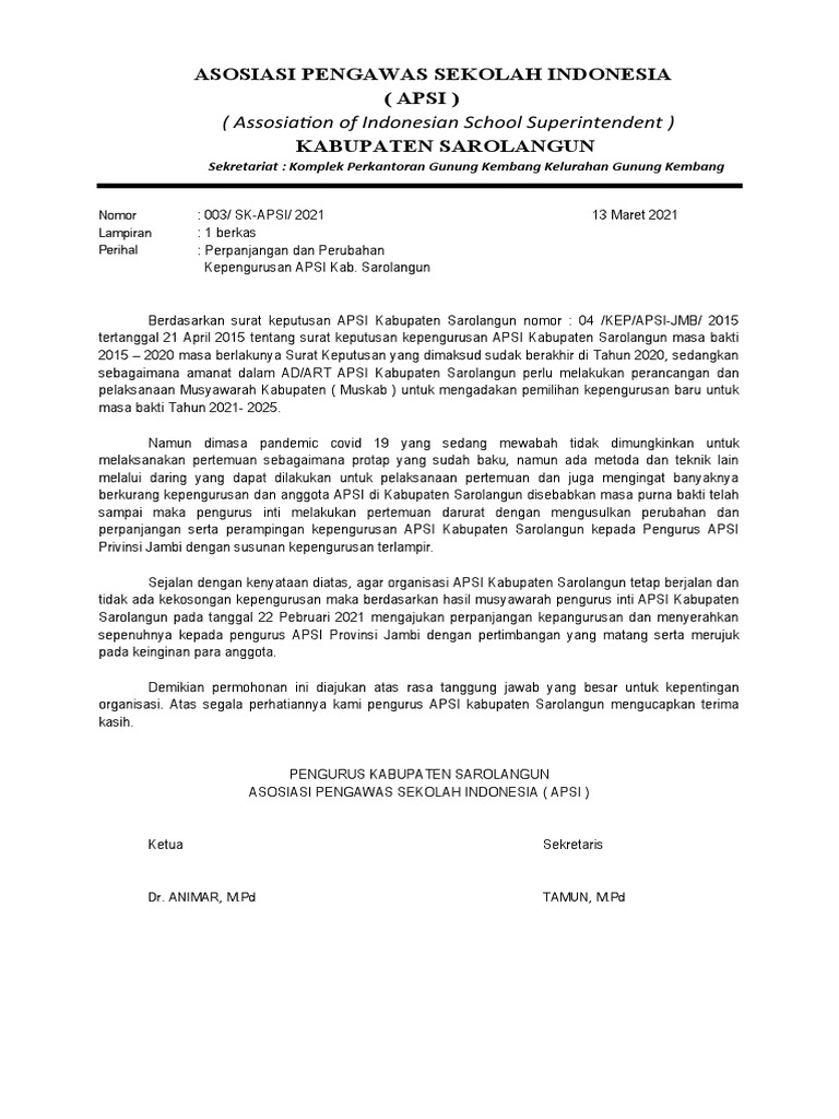 Pengurus Apsi Sarolangun 2021-2025 | PDF