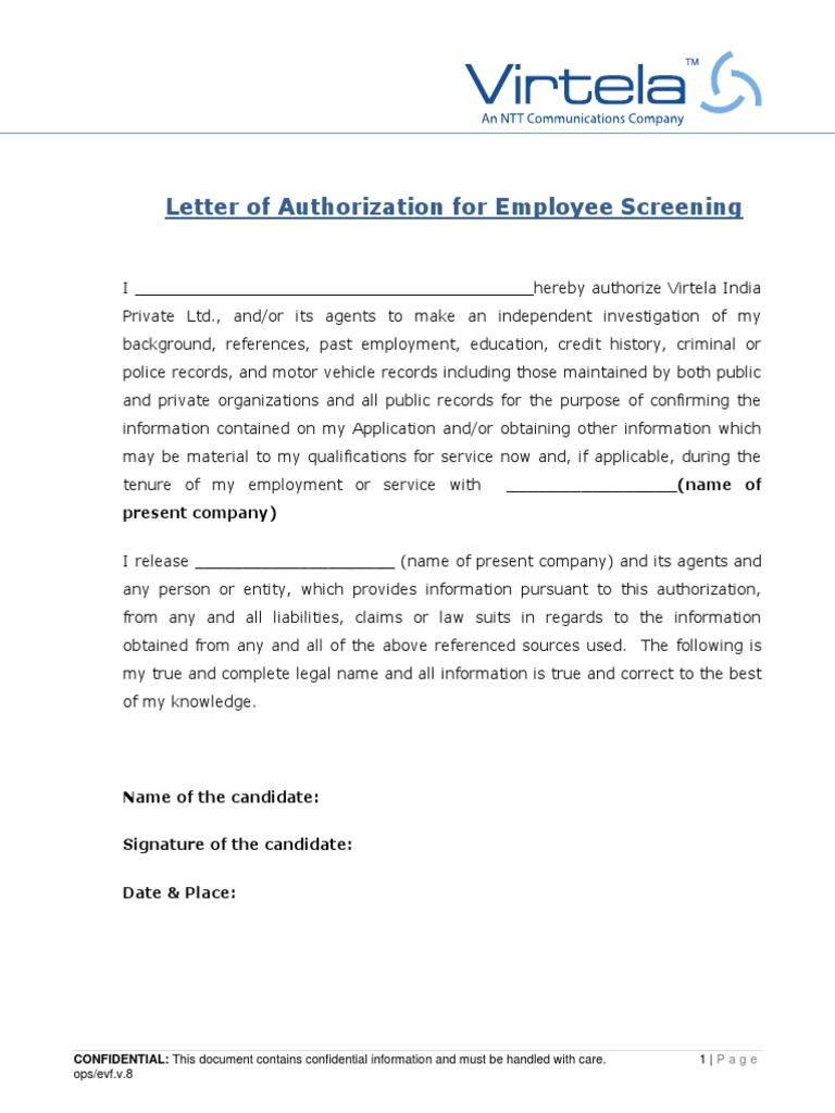 Employee Screening Authorization Letter | PDF
