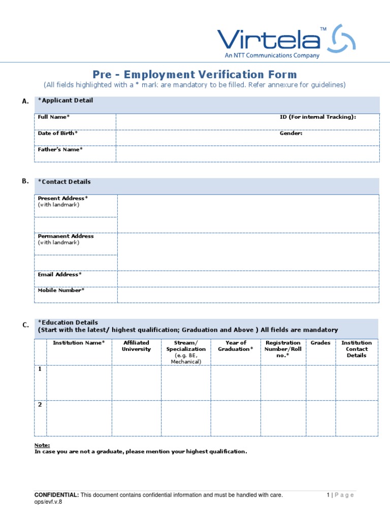 Pre - Employment Verification Form (V4) | PDF | Finance & Money Management