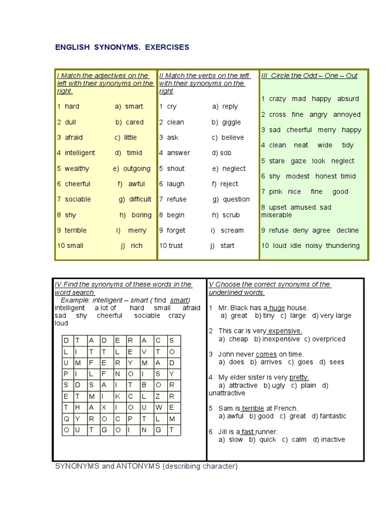 English Synonyms For Students | PDF