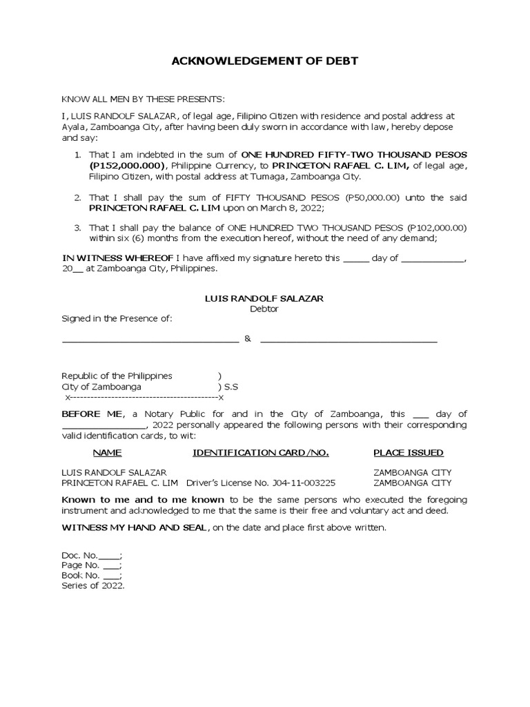 Acknowledgement of Debt Agreement | PDF