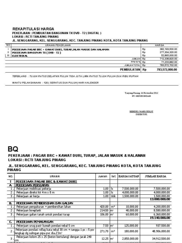 RAB Pekerjaan Bangunan dan Pagar BRC | PDF
