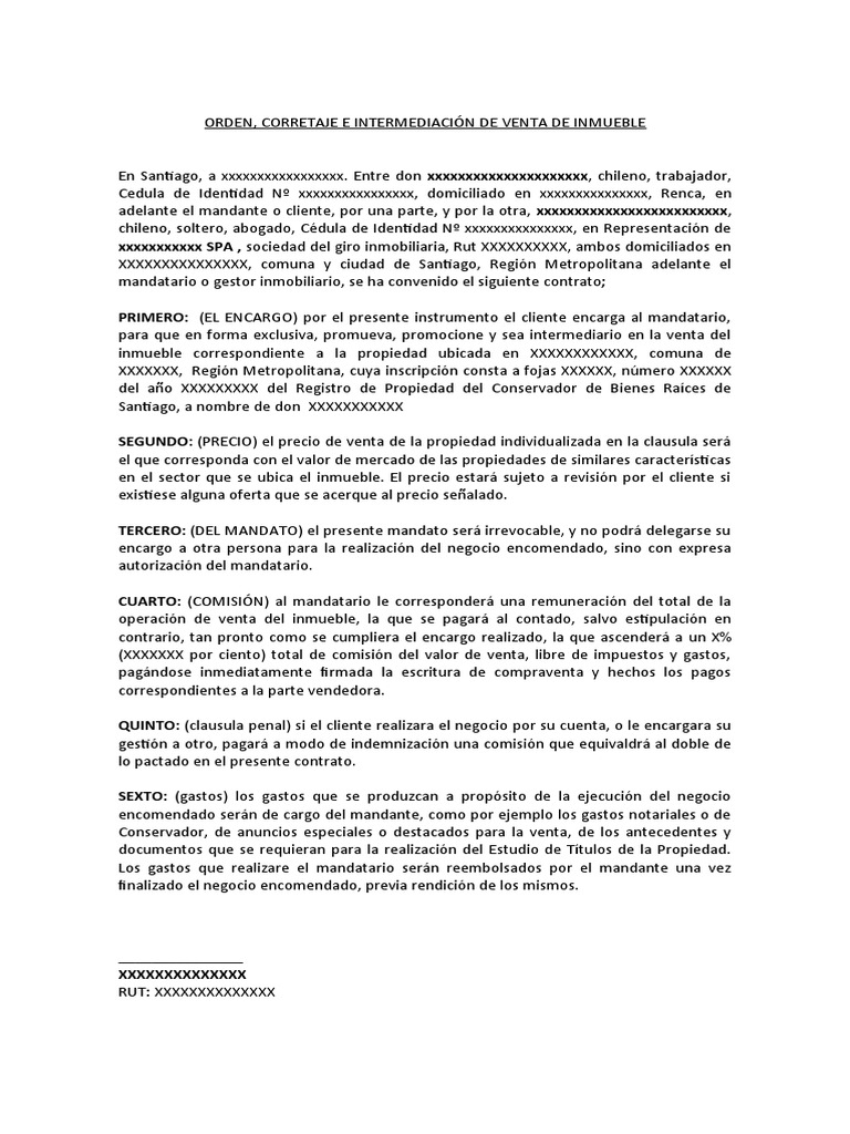 Orden y Mandato de Venta Inmueble | PDF | Propiedad | Derecho privado