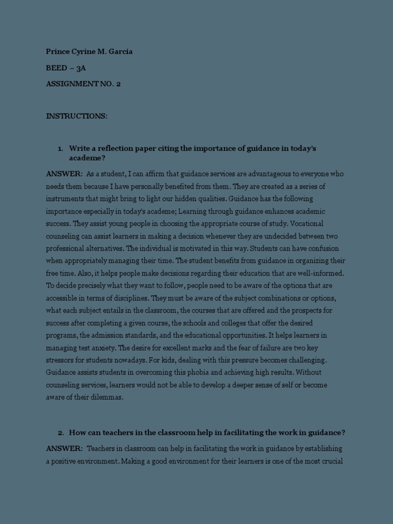 ASSIGNMENT NO.2 (Guidance & Counseling) | PDF | Teachers | Psychotherapy