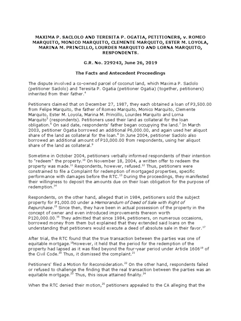 Saclolo Vs Marquito | Download Free PDF | Mortgage Law | Security Interest