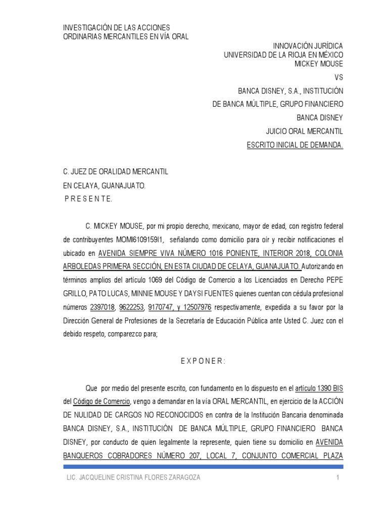 Modelo Demanda Mercantil | PDF | Bancos | Tarjeta de crédito
