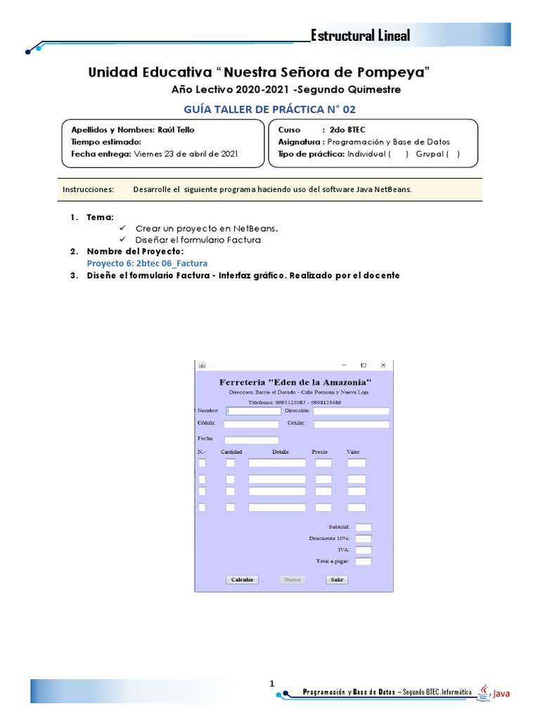 Creación de una interfaz gráfica para una factura en Java NetBeans | PDF | Ingeniería ...