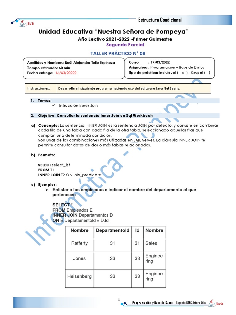 Sentencia Inner Join | PDF | SQL | Ingeniería de software