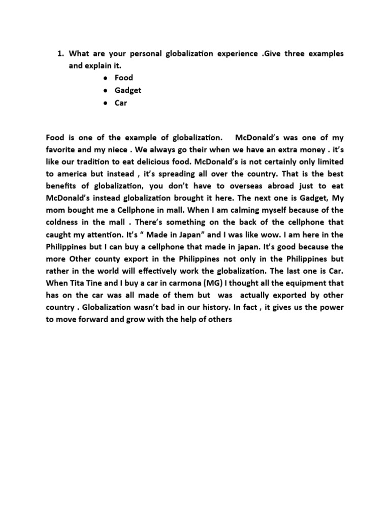 What Are Your Personal Globalization Experience | PDF | Social Science
