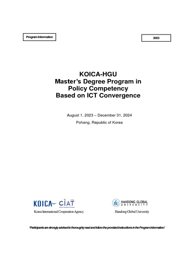 KOICA-HGU Master's in ICT Policy Program | PDF | Cost Of Living ...