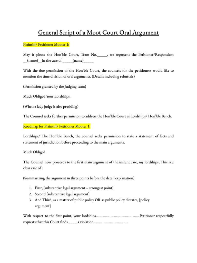 General Script of A Moot Court Oral Argument | PDF | Public Sphere ...