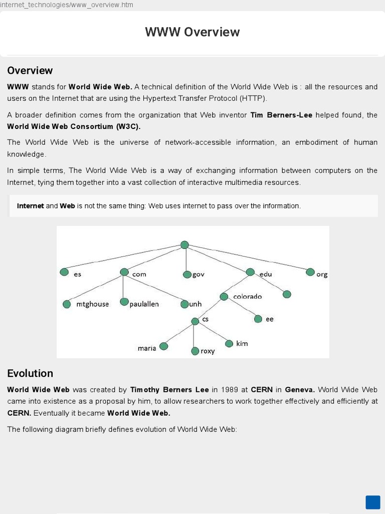 WWW Overview: Internet and Web Is Not The Same Thing: Web Uses Internet To Pass Over The ...