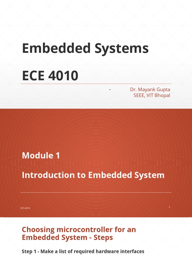 Embedded Systems ECE 4010: - Dr. Mayank Gupta SEEE, VIT Bhopal | PDF | Microcontroller ...