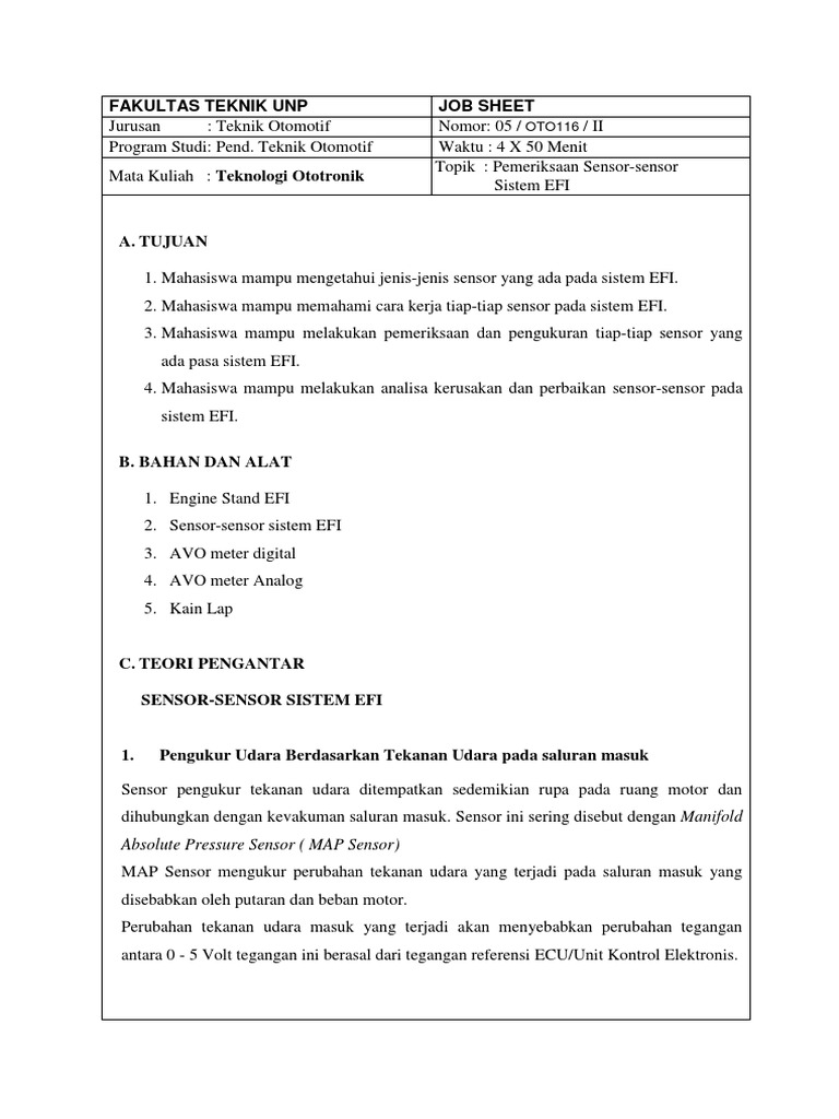 Job Sheet 5 Pemeriksaan Sensor-Sensor Sistem EFI Edit | PDF