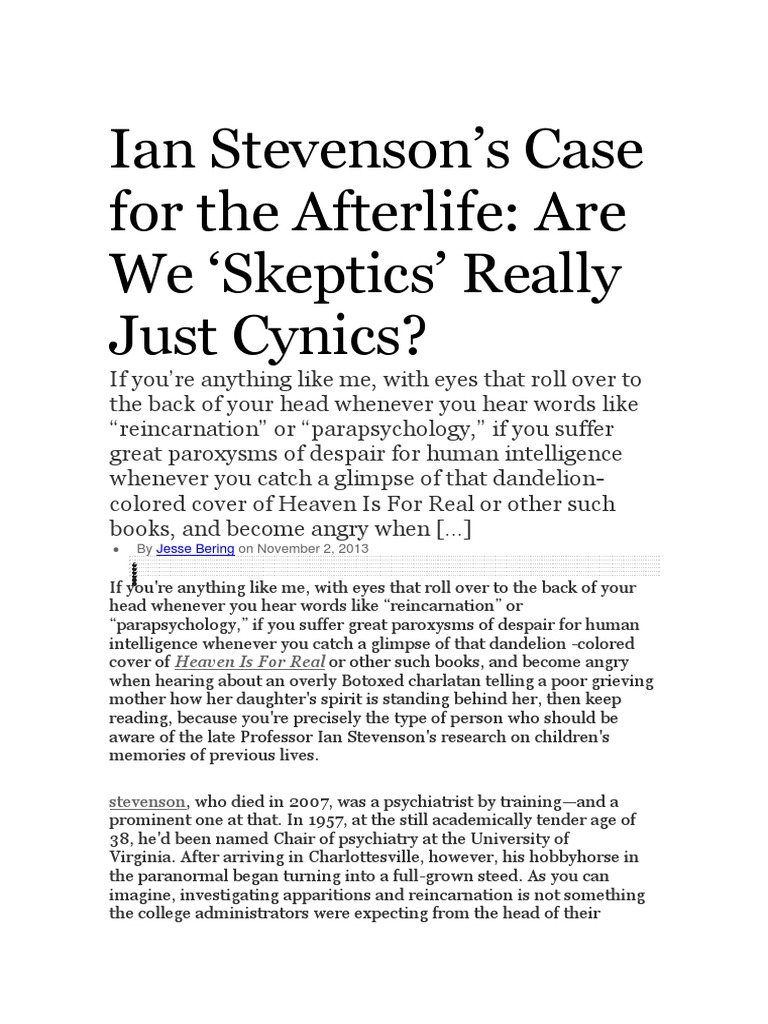 Vida Após A Morte Ian Stevenson Sciam | PDF | Reincarnation