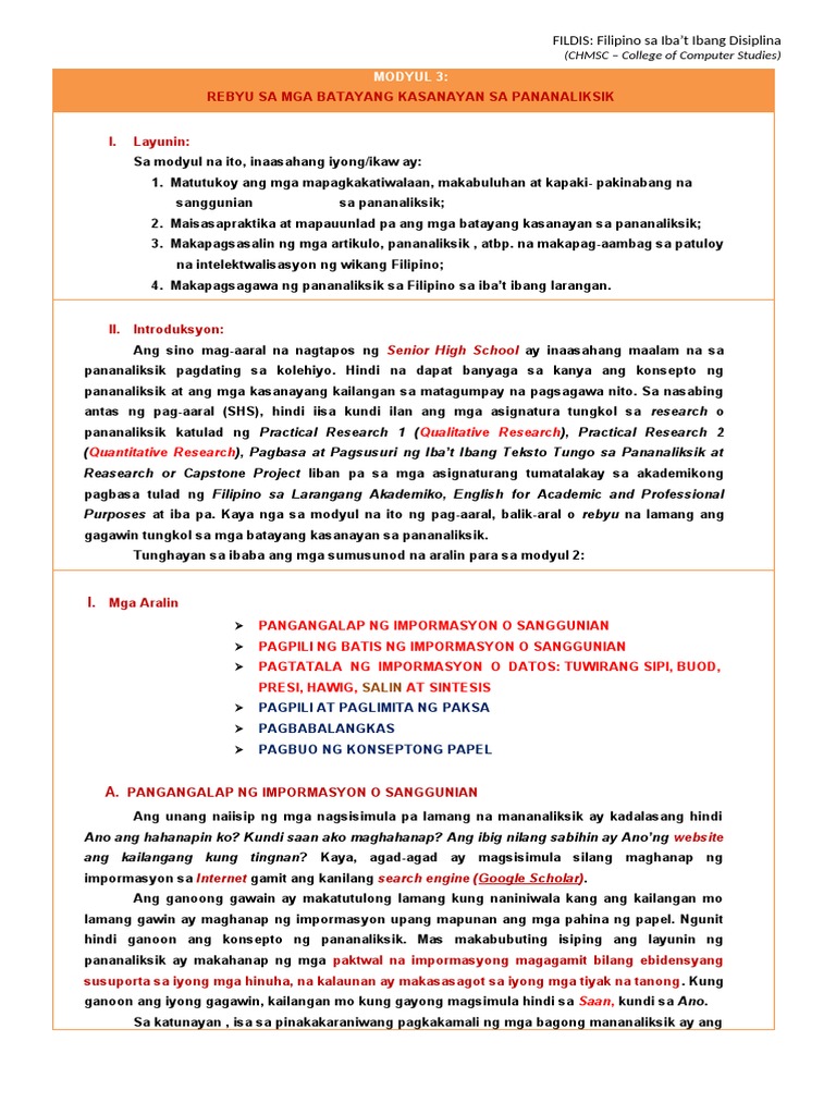 Fildis Modyul 3 | PDF