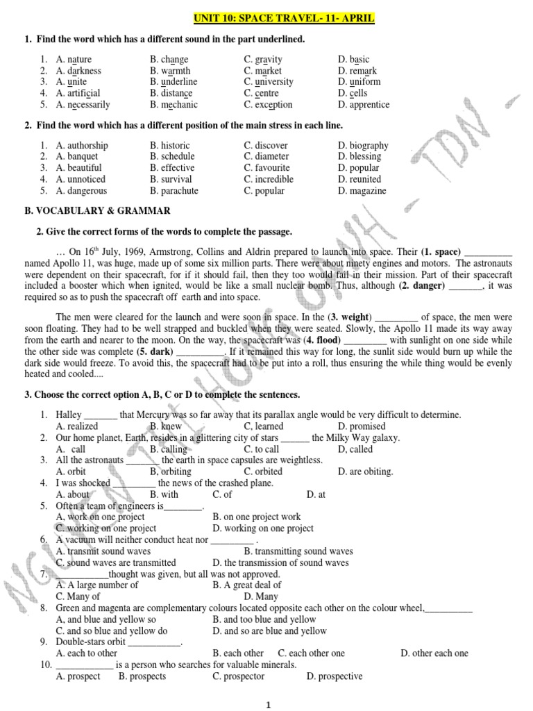 Space Travel Vocabulary and Grammar Practice | PDF | Planets | Sun