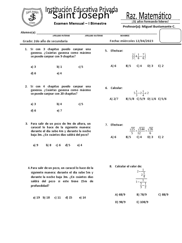 Ex Men 2do RM Ib | PDF | Ajedrez