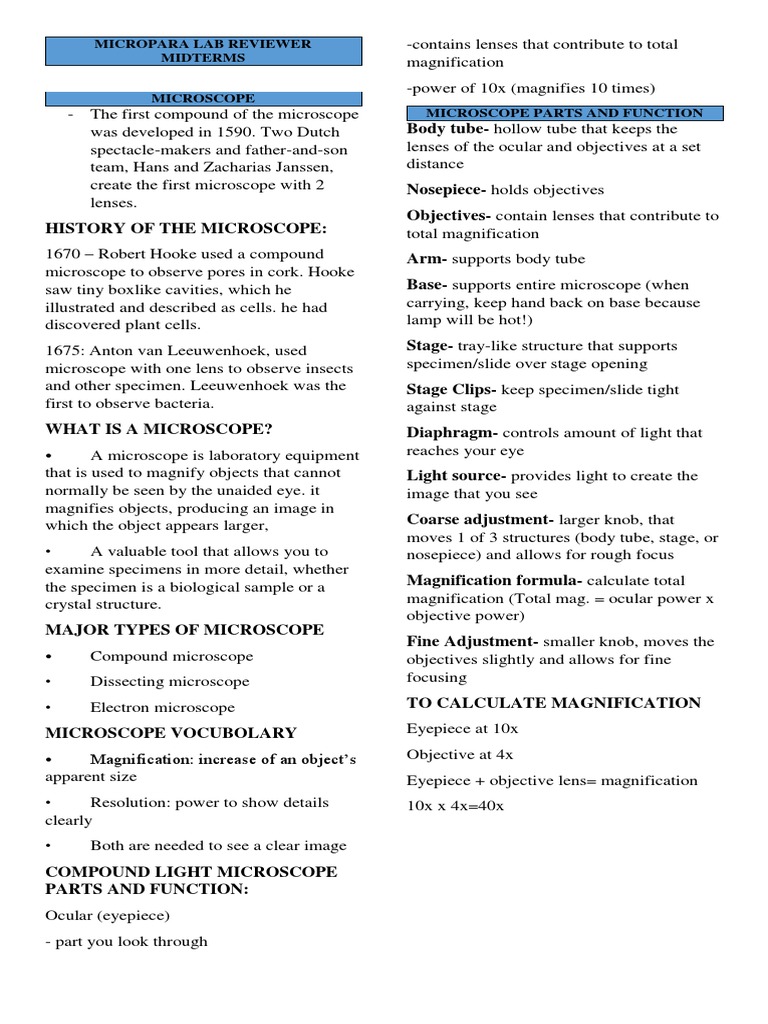 Micropara Lab Reviewer Midterms | PDF | Growth Medium | Staining