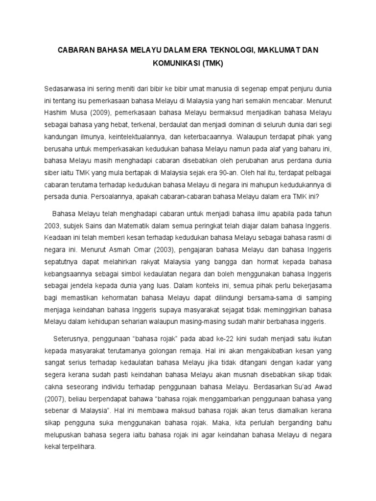 Cabaran Bahasa Melayu Dalam Era Teknologi | PDF | Seni & Disiplin Bahasa