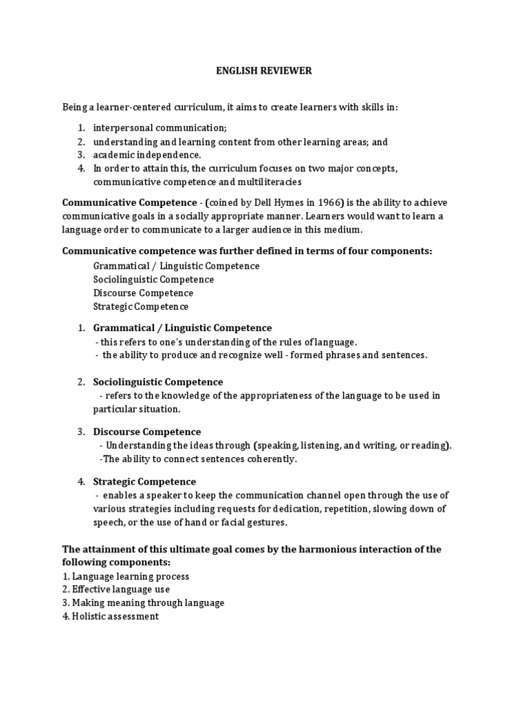 English Reviewer: Communicative Competence | PDF | Instructional Design ...