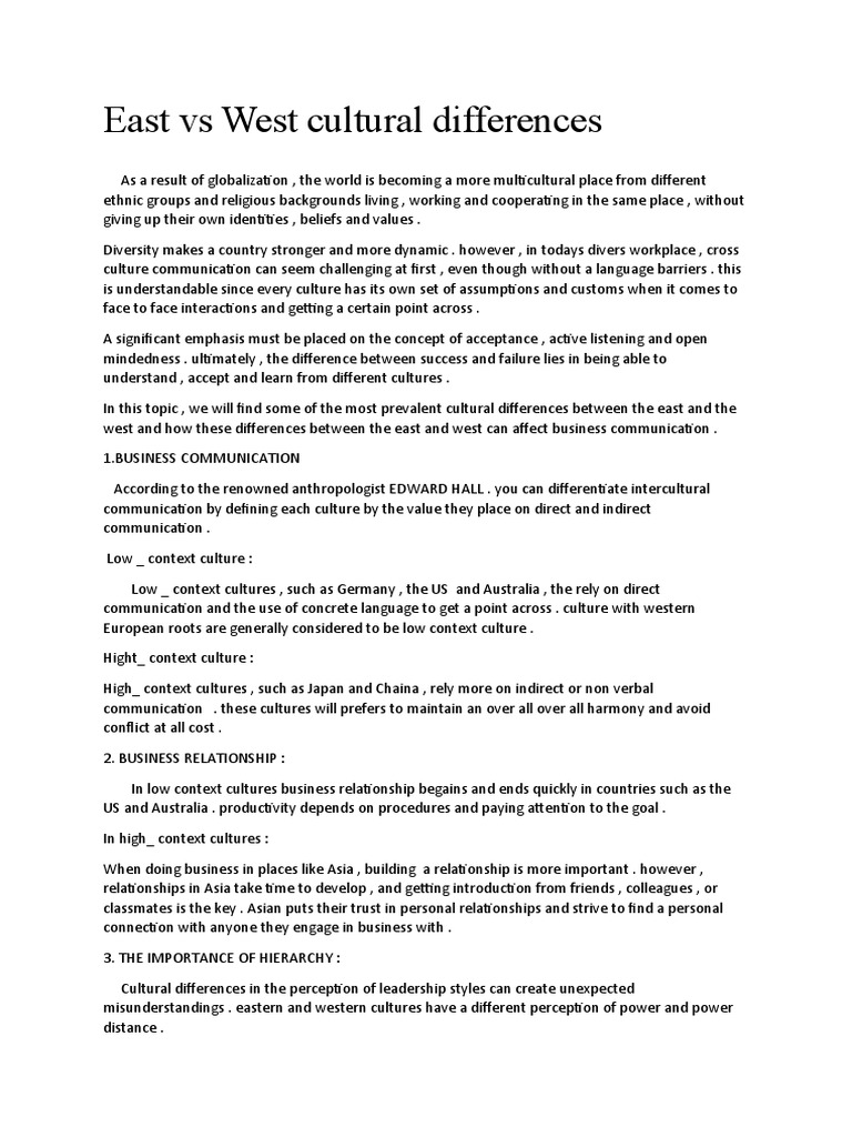 East-West Cultural Communication Insights | PDF | Communication | Human ...
