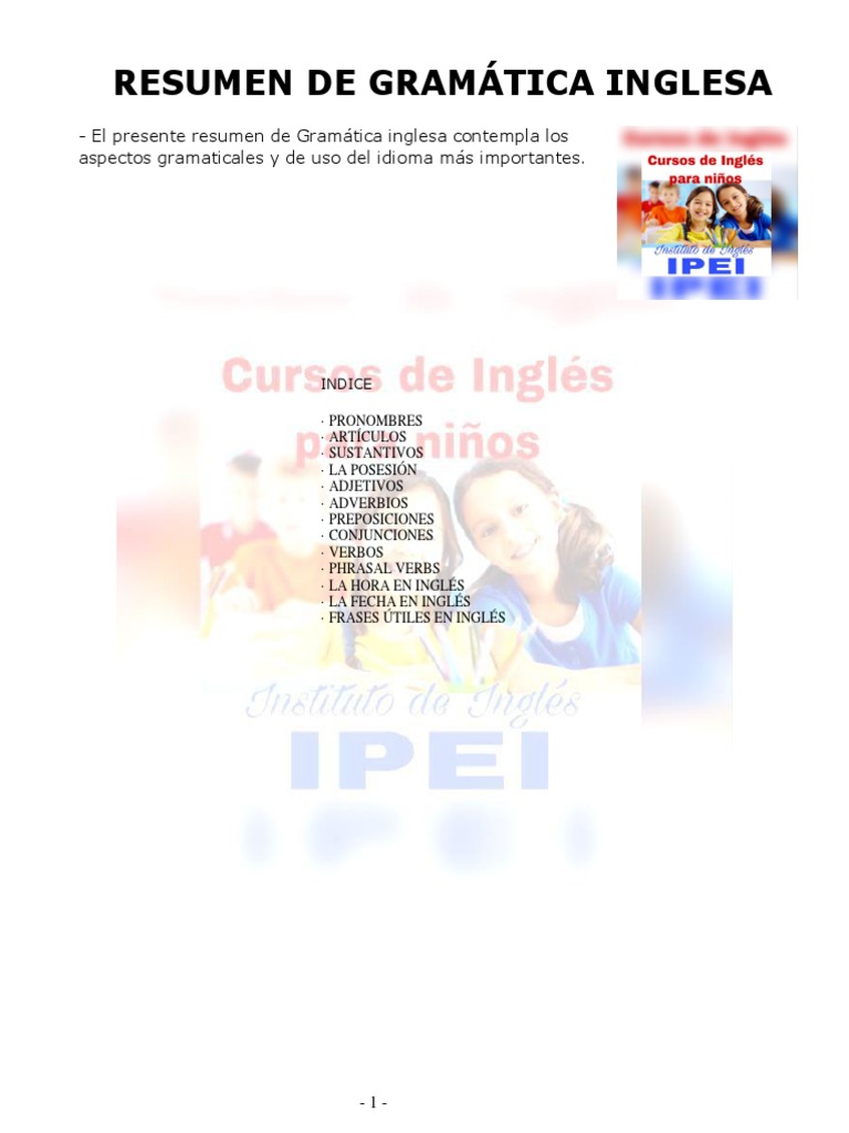 Resumen Gramatica Ingles IPEI | PDF | Género gramatical | Adjetivo
