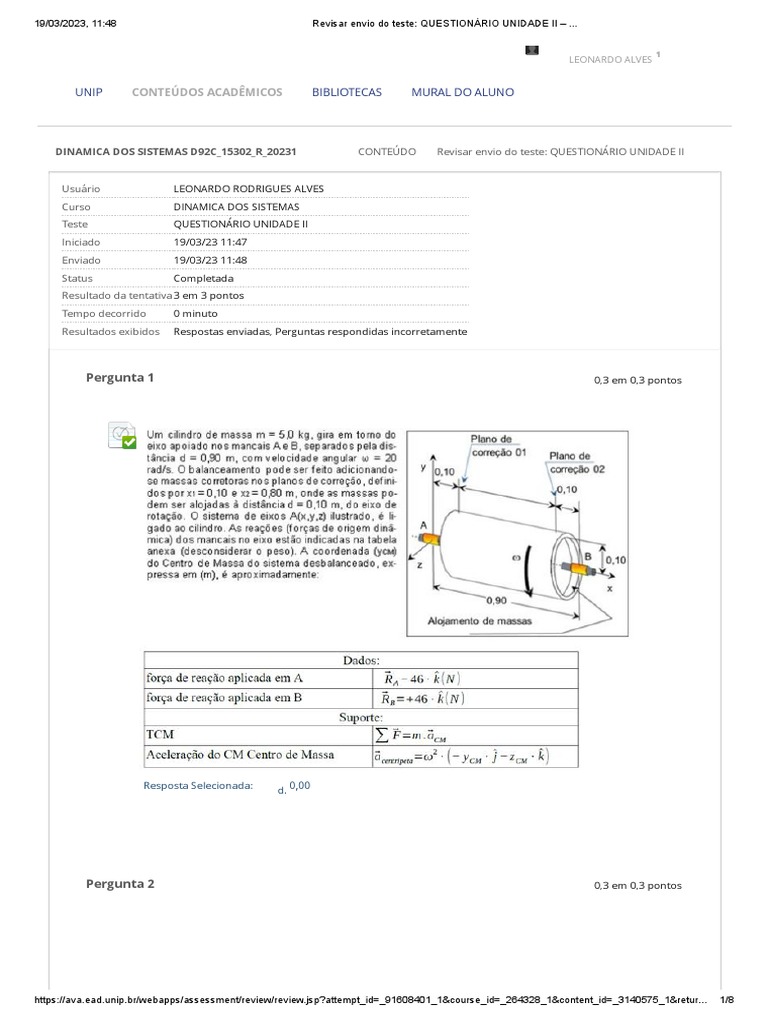 QUESTIONÁRIO UNIDADE II – Dinamica dos sistemas | PDF