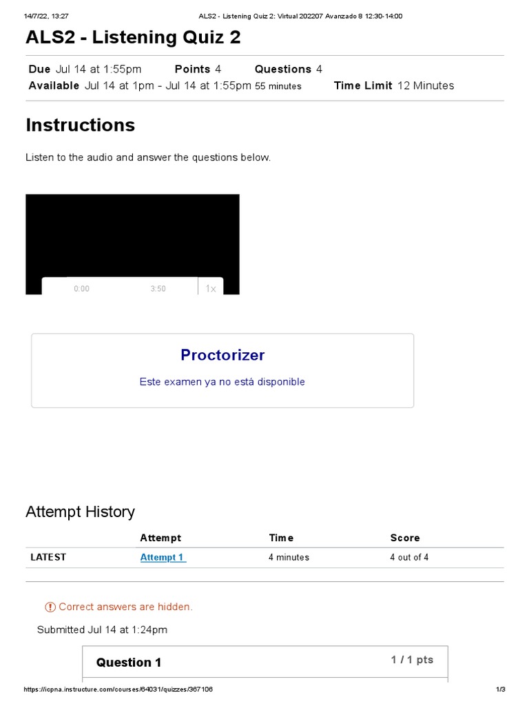 ALS2 - Listening Quiz 2 - Virtual 202207 Avanzado 8 12 - 30-14 - 00 | PDF