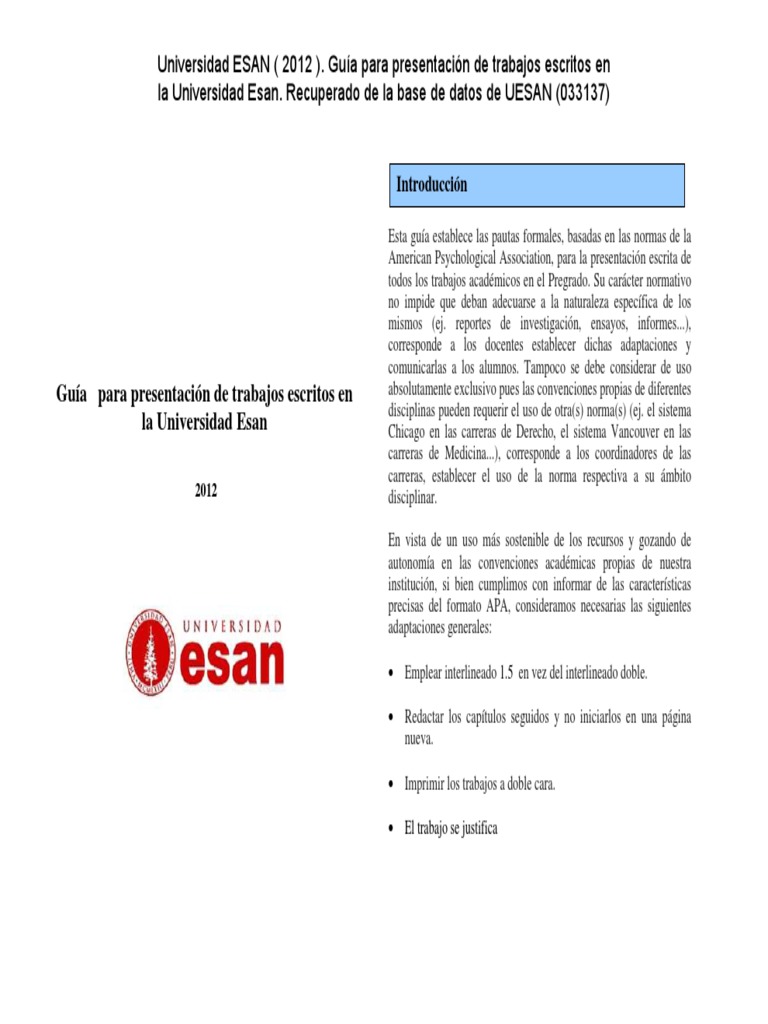 Universidad ESAN (2012) - Guía para Presentación de Trabajos Escritos en La Universidad Esan ...