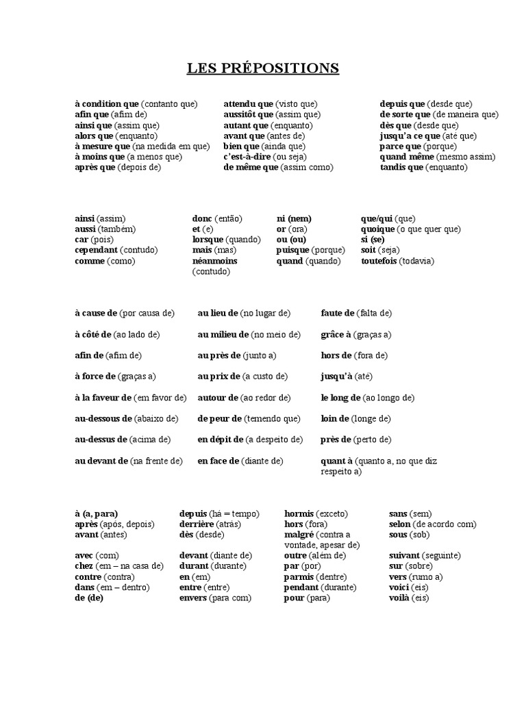 Les Prépositions | PDF
