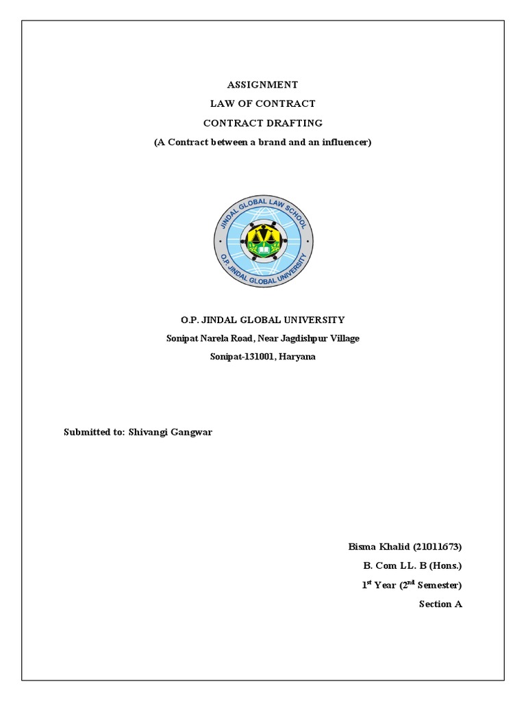 Bisma Khalid Contract Draft 21011673 | PDF | Indemnity | Legal Liability